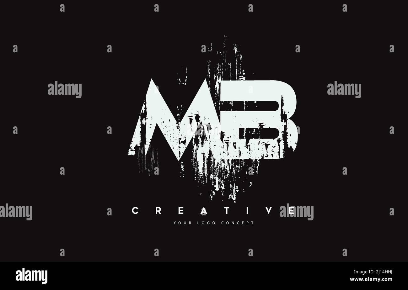 MB M B Grunge Brush Letter Logo Design in White Colors. Creative Brush ...