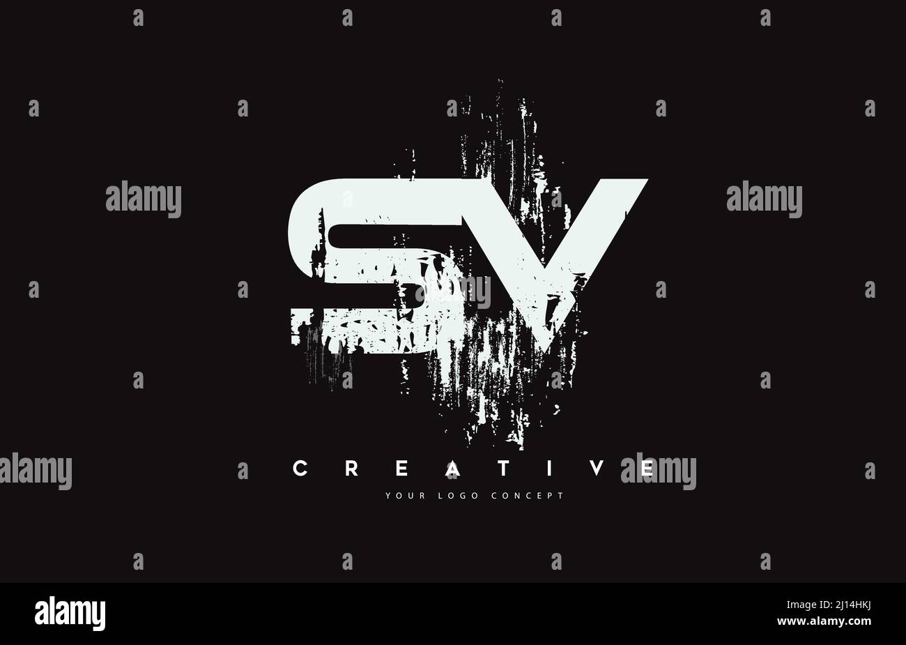 SV S V Grunge Brush Letter Logo Design in White Colors. Creative Brush ...