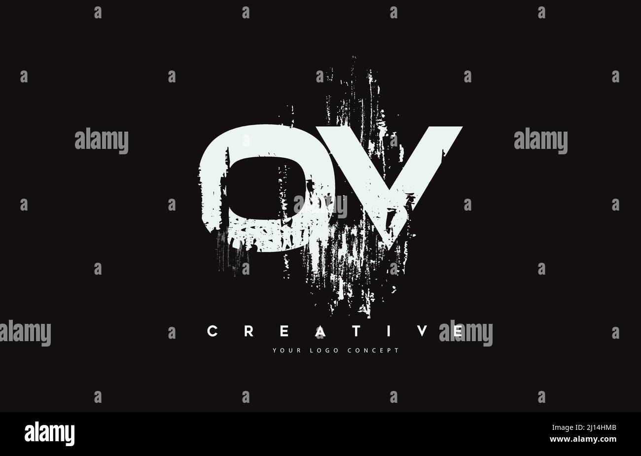 OV O V Grunge Brush Letter Logo Design in White Colors. Creative Brush ...
