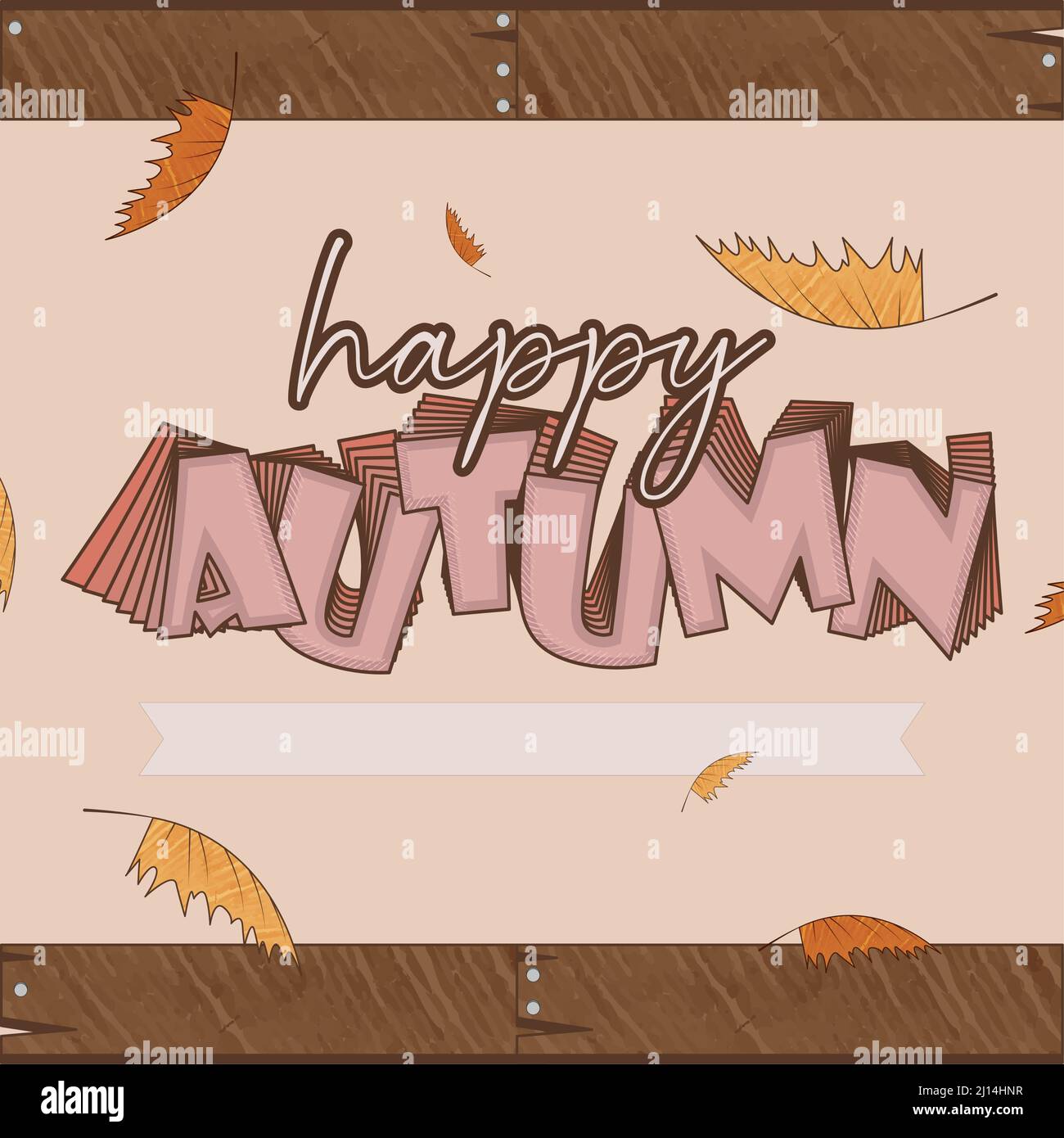 Happy autumn background with wooden texture and leaves Vector Stock ...