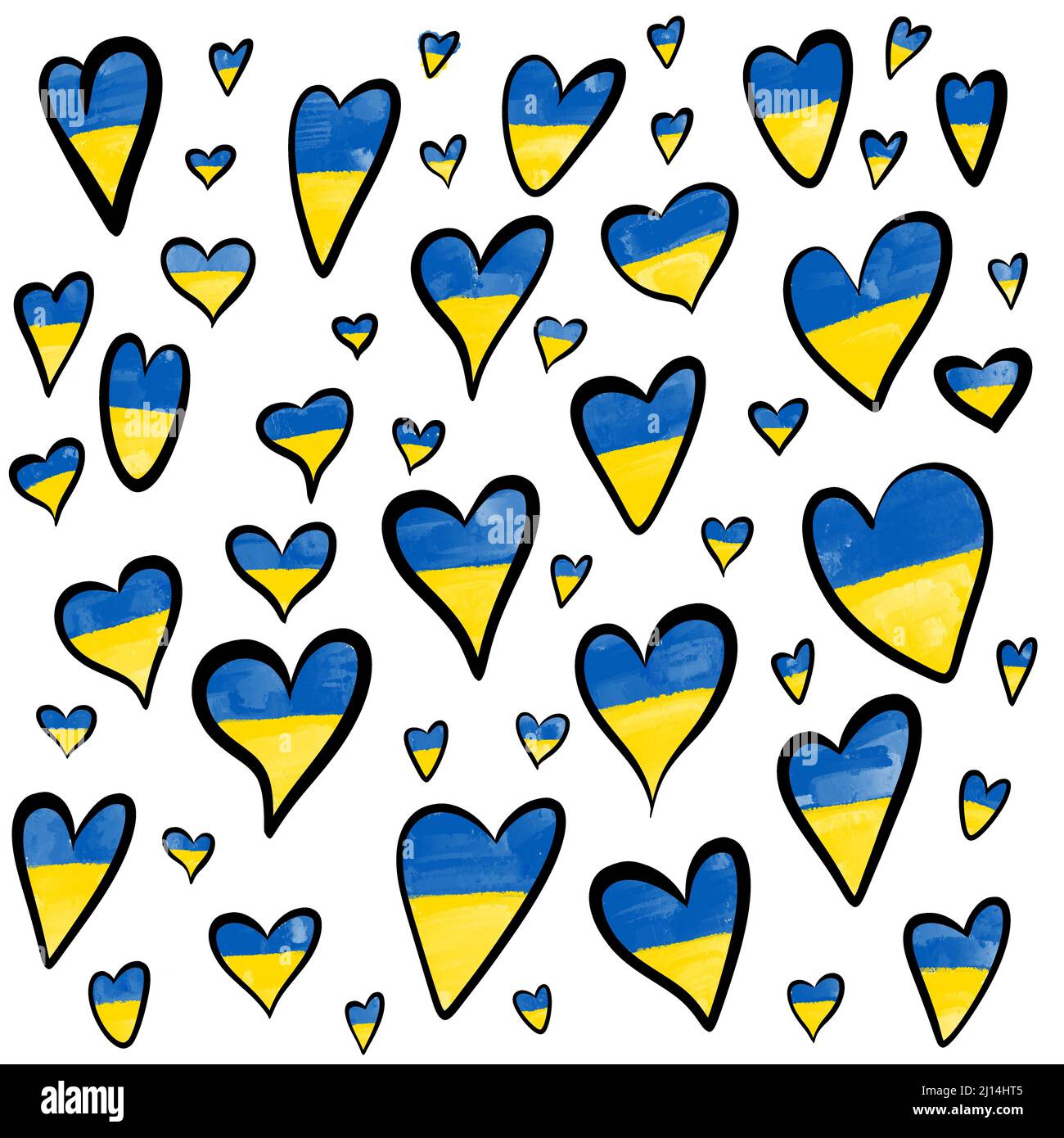 Ukraine flag icons in the shape of hearts on white background Stock ...