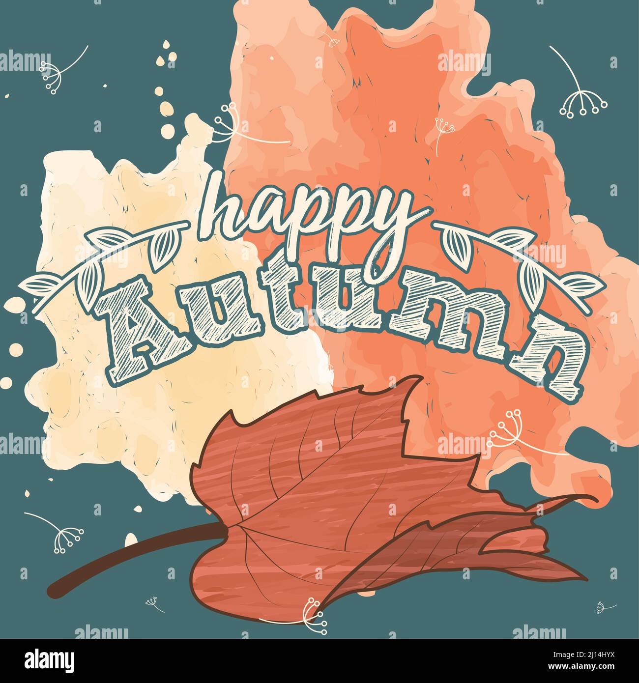 Colored watercolor background with leaves Happy autumn Vector Stock ...