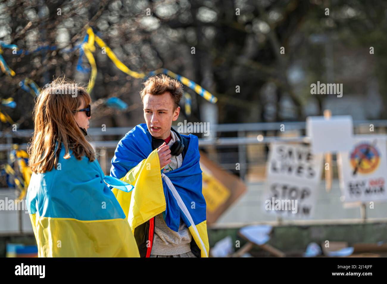 Riga, Latvia, March 18, 2022: Protest against the Russian invasion in ...