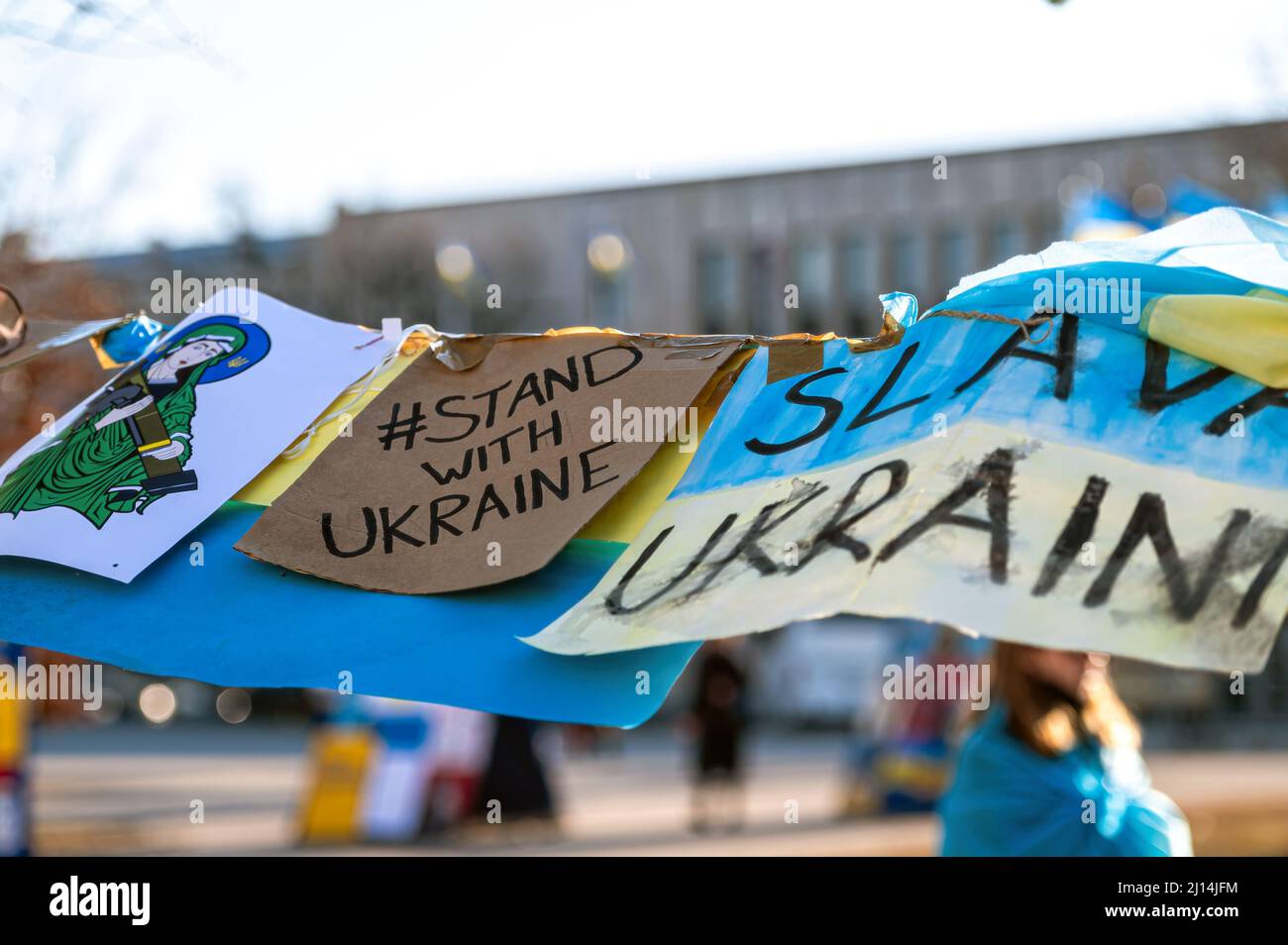 Riga, Latvia, March 18, 2022: Protest against the Russian invasion in ...