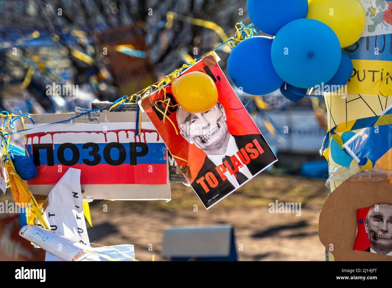 Riga, Latvia, March 18, 2022: Protest against the Russian invasion in ...