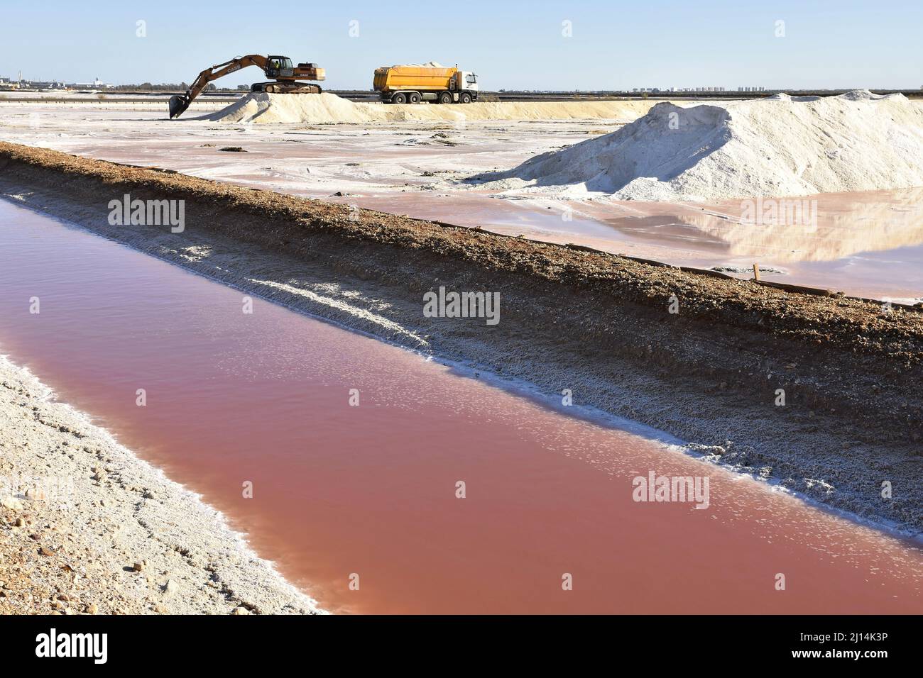 Natural salt production, salt is harvested after water evaporates from ...