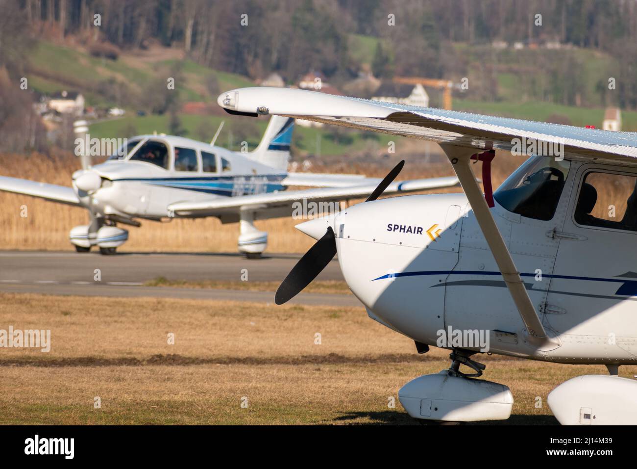Wangen-Lachen, Switzerland, February 27, 2022 Cessna 172 and a Piper ...