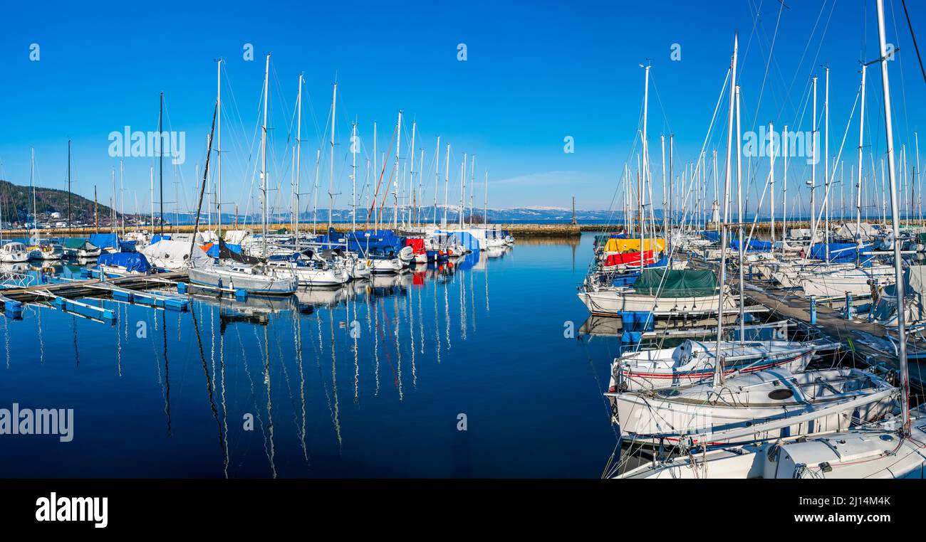 TRONDHEIM, NORWAY - MARCH 11, 2022: Panoramic view of Skansen guest ...