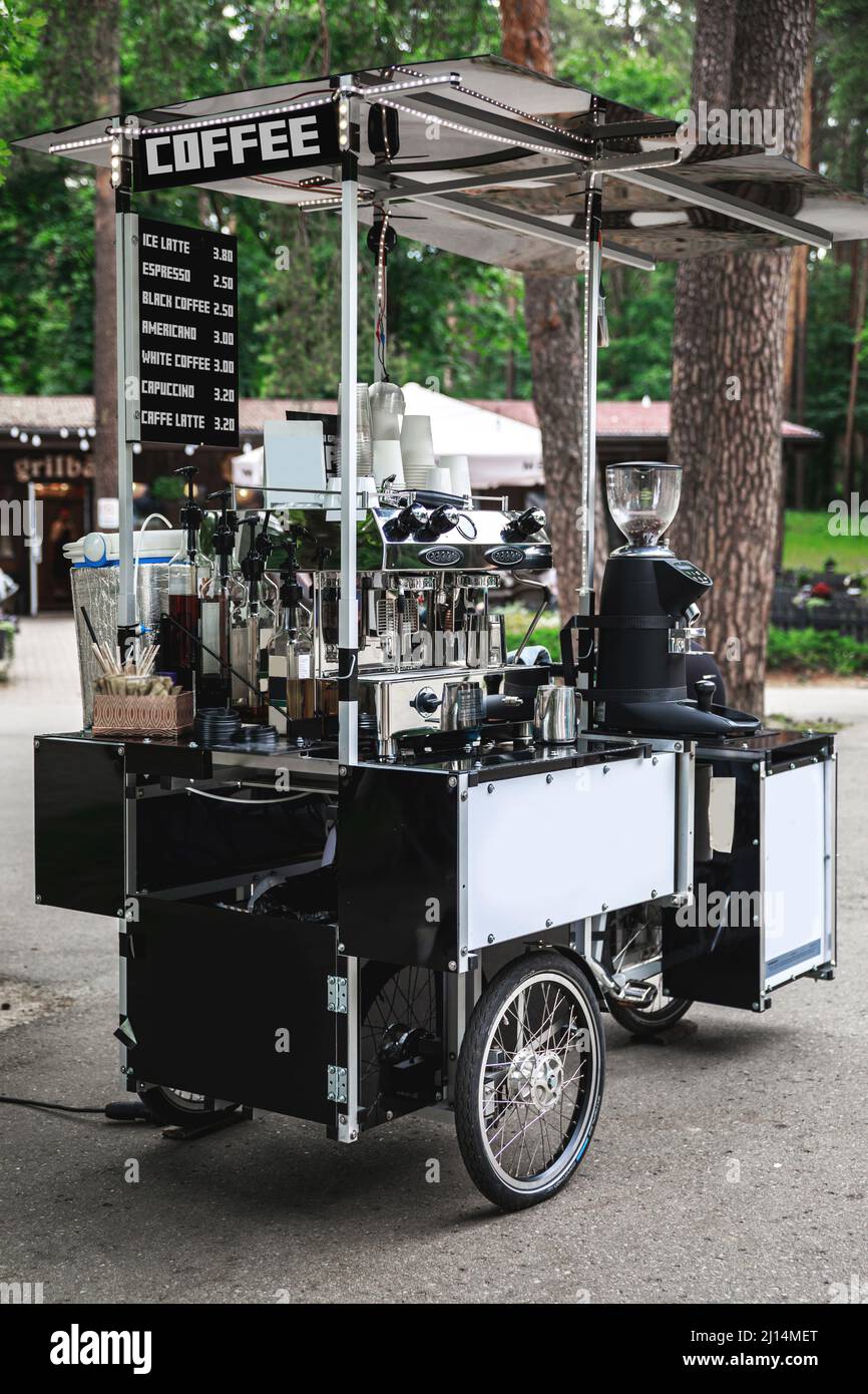 Movable coffee shop on the city street Stock Photo - Alamy