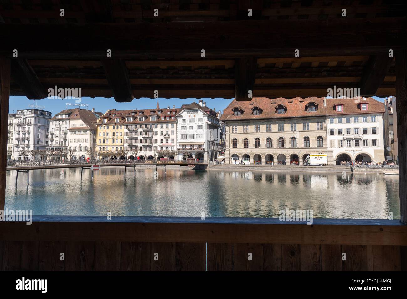Lucerne, Switzerland, March 10, 2022 Beautiful promenade with historic ...