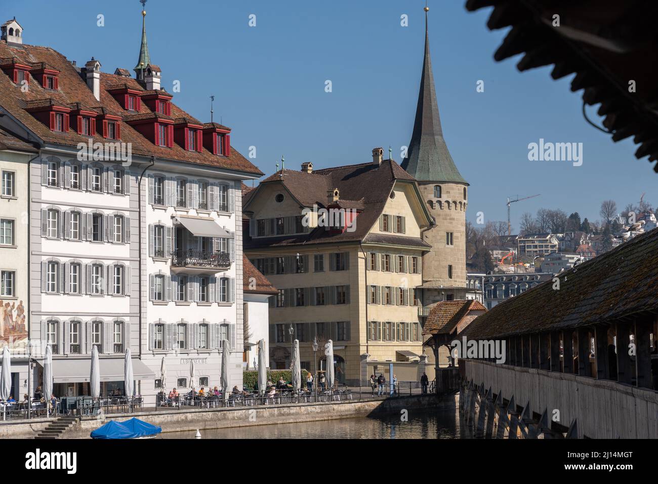 Lucerne, Switzerland, March 10, 2022 Beautiful promenade with historic ...