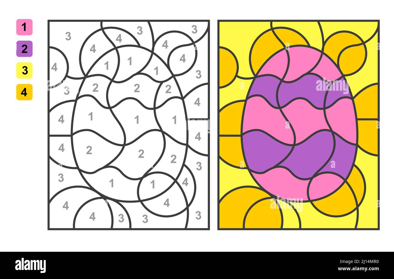 Vector coloring page Color by numbers Easter egg hunt. Puzzle game for ...