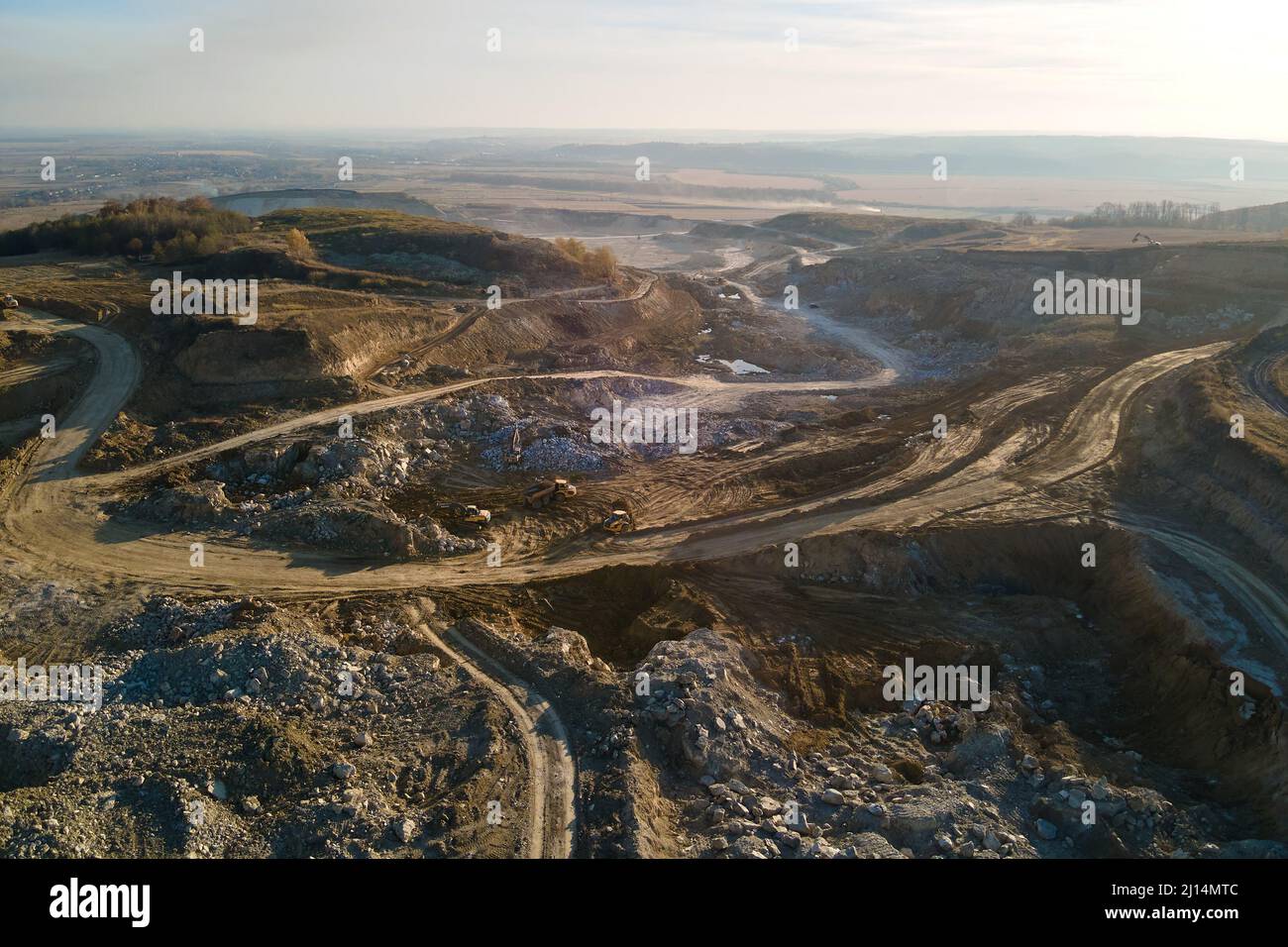Aerial view of open pit mine of sandstone materials for construction ...