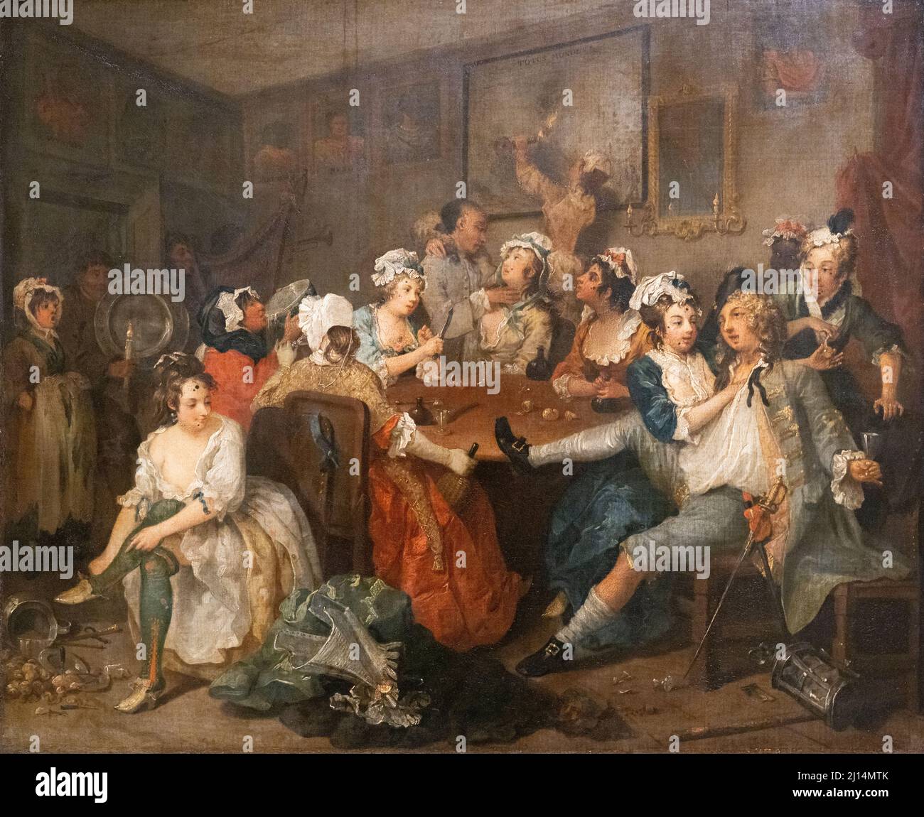 William Hogarth - A Rakes Progress; III. "The Orgy", 1734, Oil on Canvas Stock Photo - Alamy