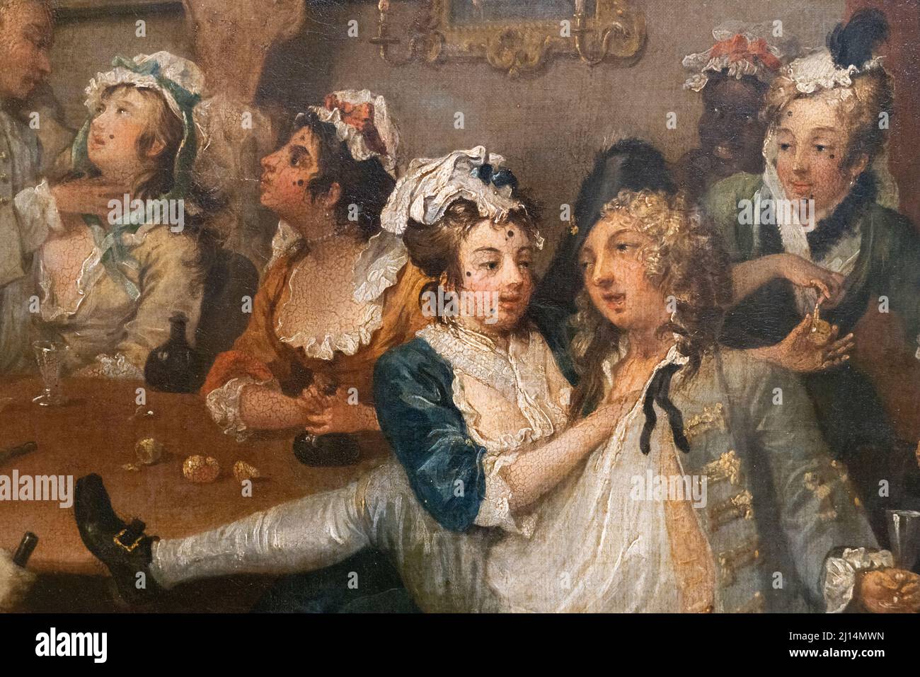 William Hogarth - A Rakes Progress; III. "The Orgy", Detail, 1734, Oil ...