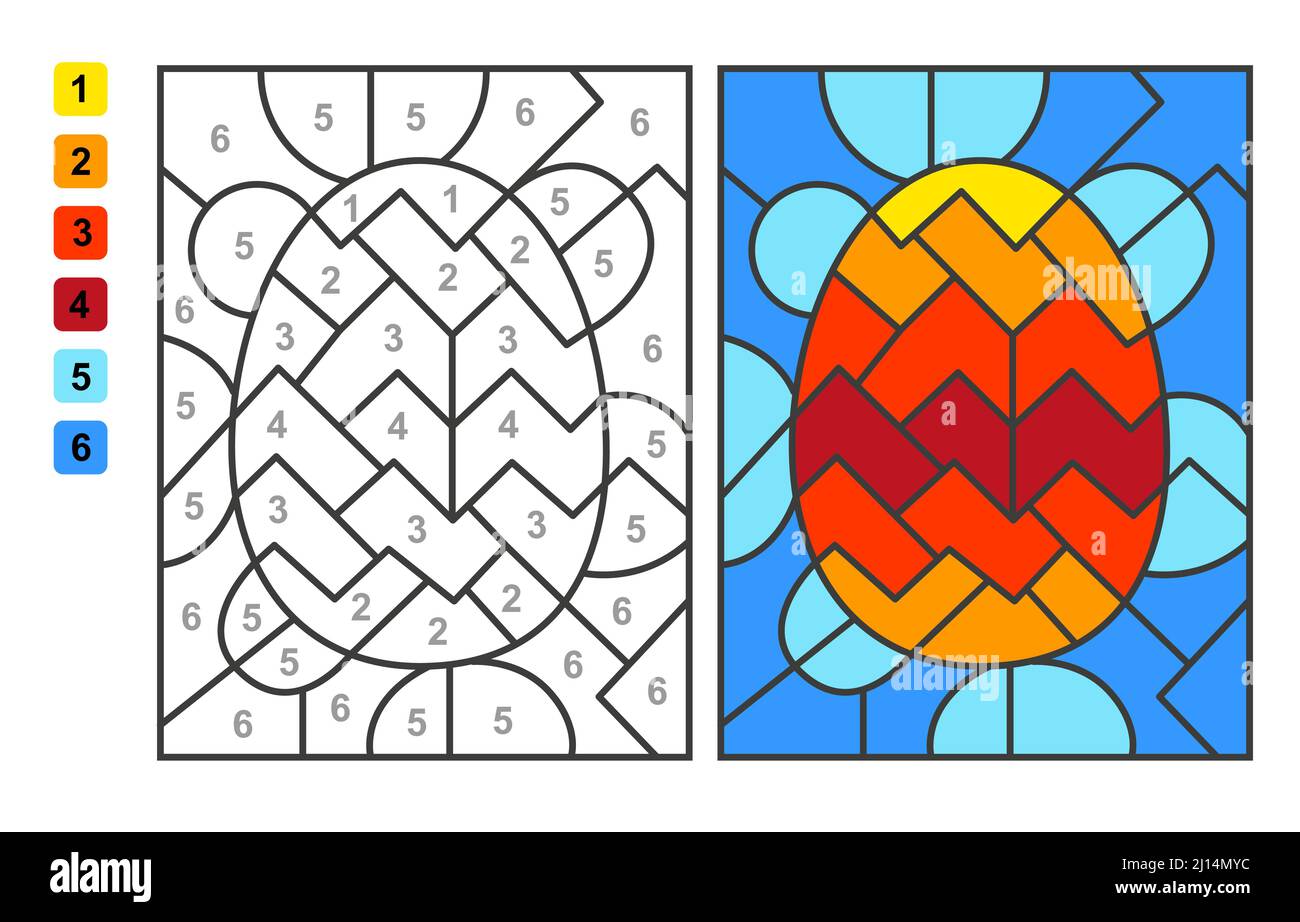 Vector coloring page Color by numbers Easter egg hunt. Puzzle game for ...