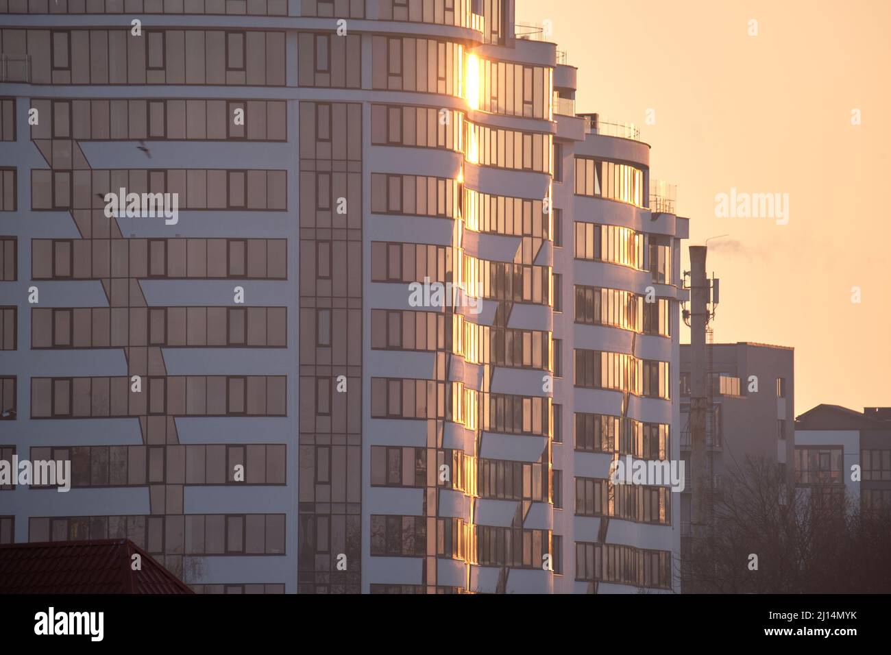 Architectural details of modern high apartment building facade with ...