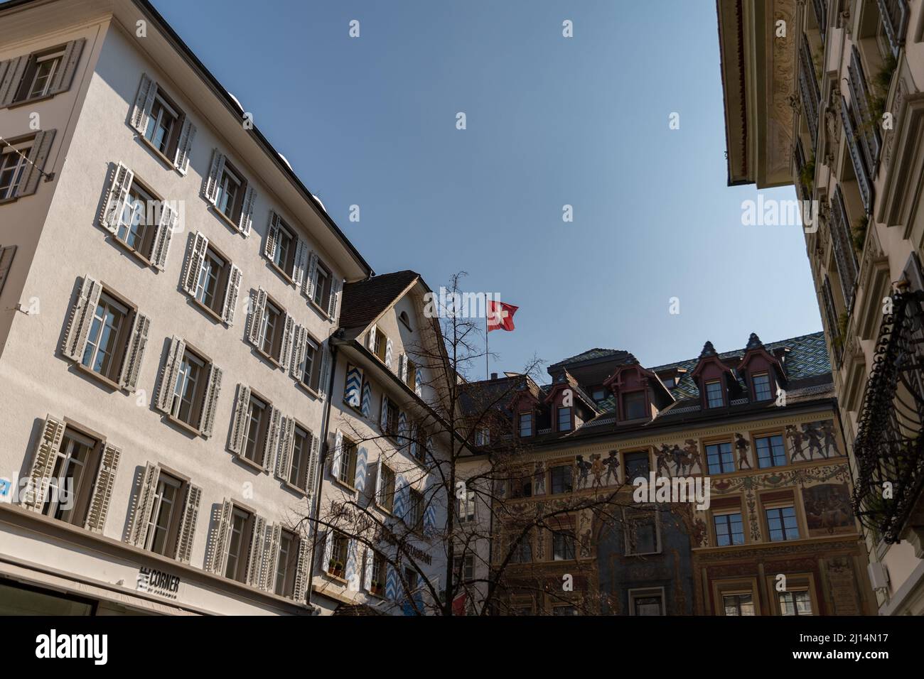 Lucerne, Switzerland, March 10, 2022 Historic architecture and ...