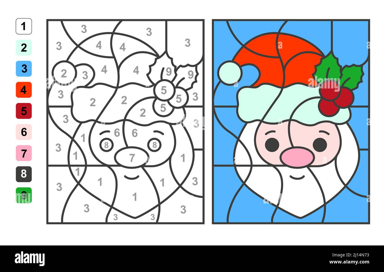 Merry Christmas. Santa Claus Color by numbers. Puzzle game for children ...