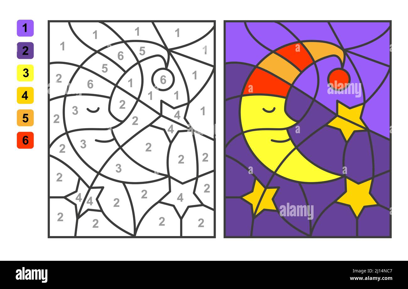 Color by numbersnight, moon and stars. Puzzle game for children ...