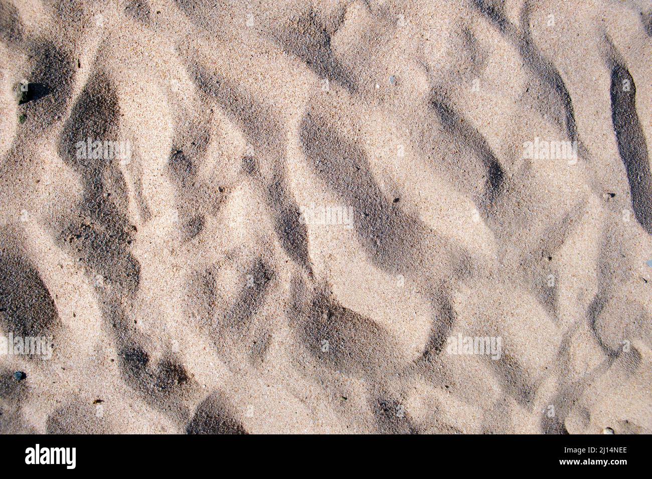 Flat view of clean yellow sand surface covering seaside beach. Sandy ...