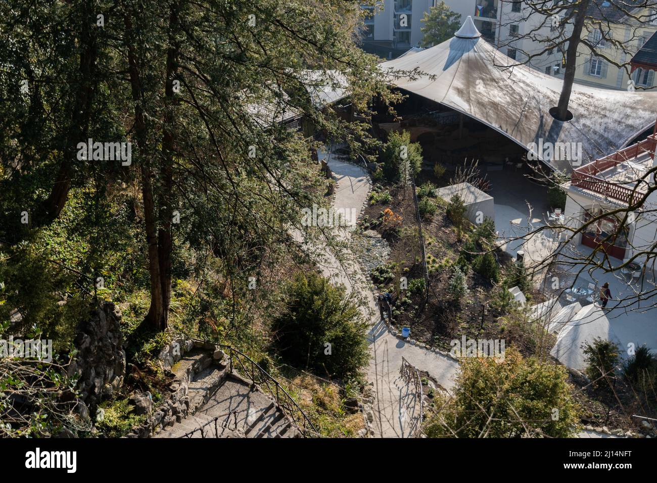 Lucerne, Switzerland, March 10, 2022 Lovely park with green vegetation ...