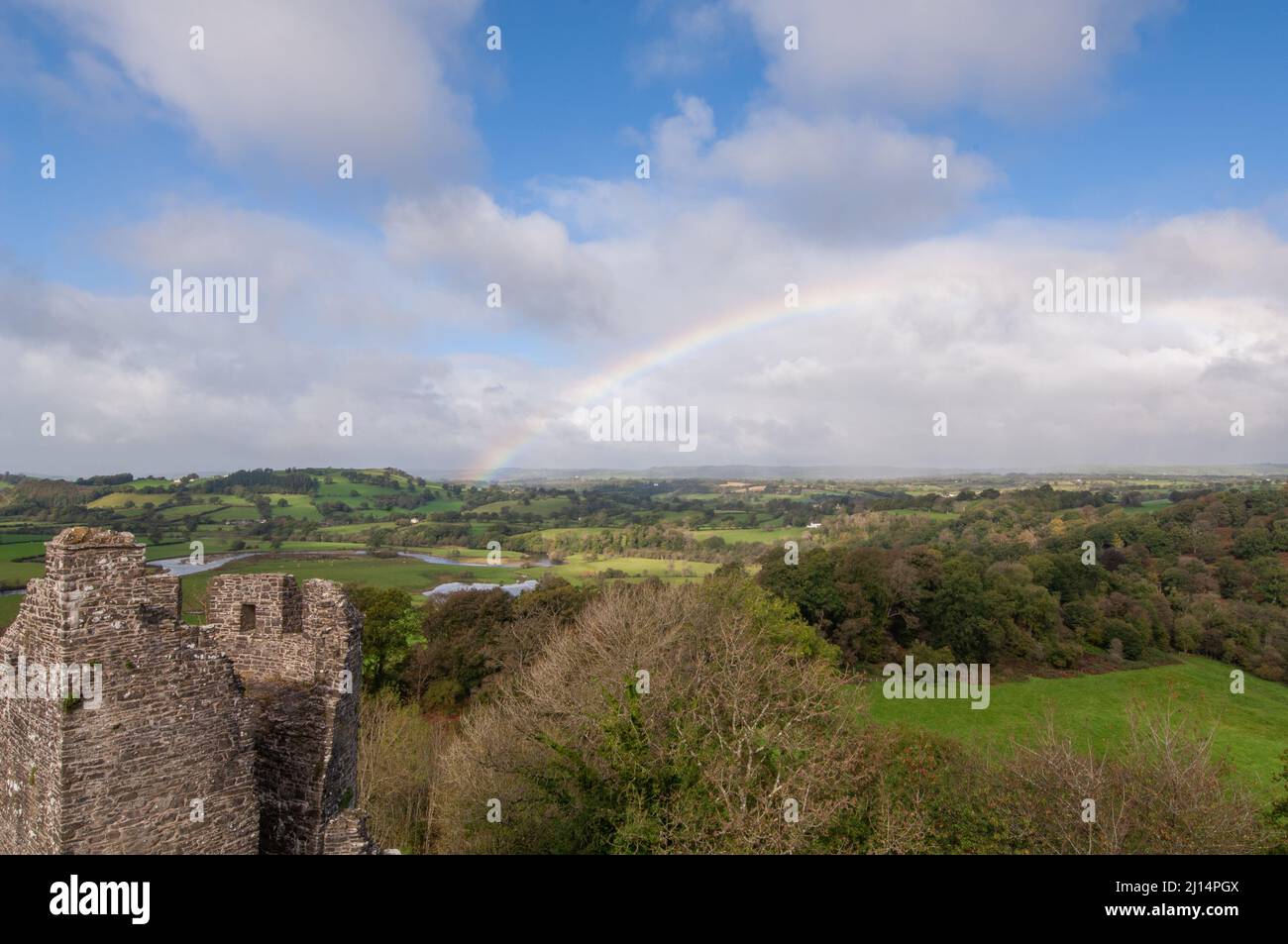 Rainbow over Towy Valley from Dinefwr Castle Stock Photo - Alamy