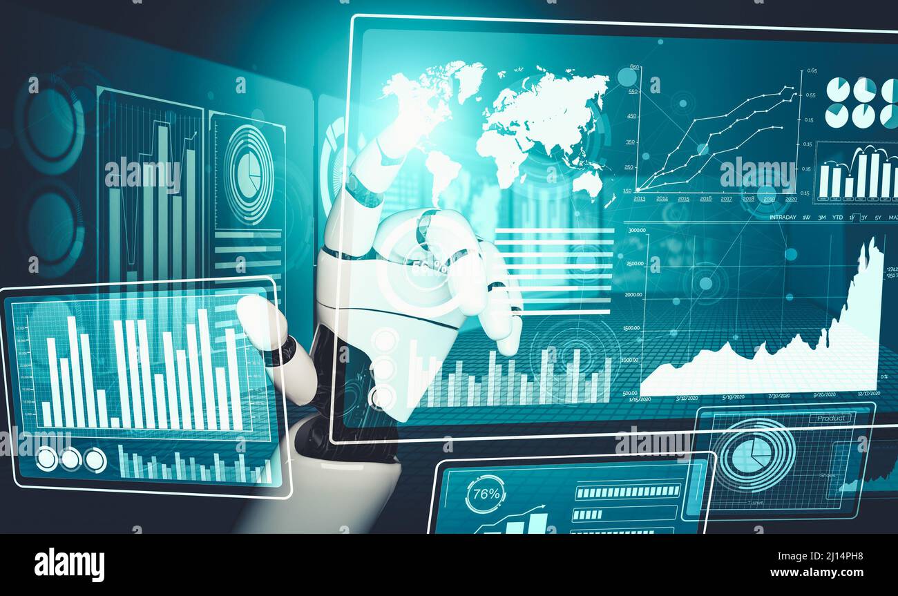 3D rendering futuristic droid robot technology development, artificial intelligence AI, and ...