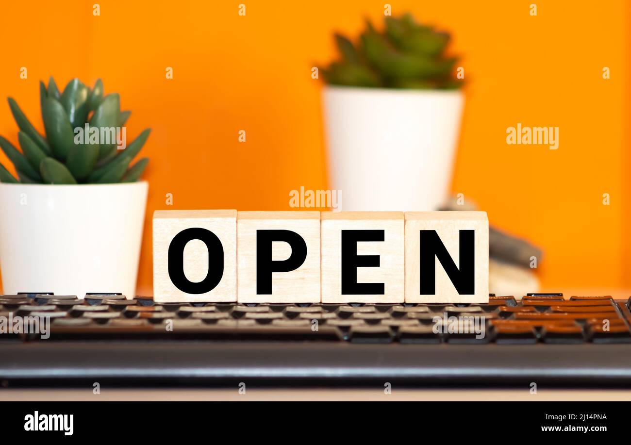 Open House - wooden block letters with red house icon - white ...