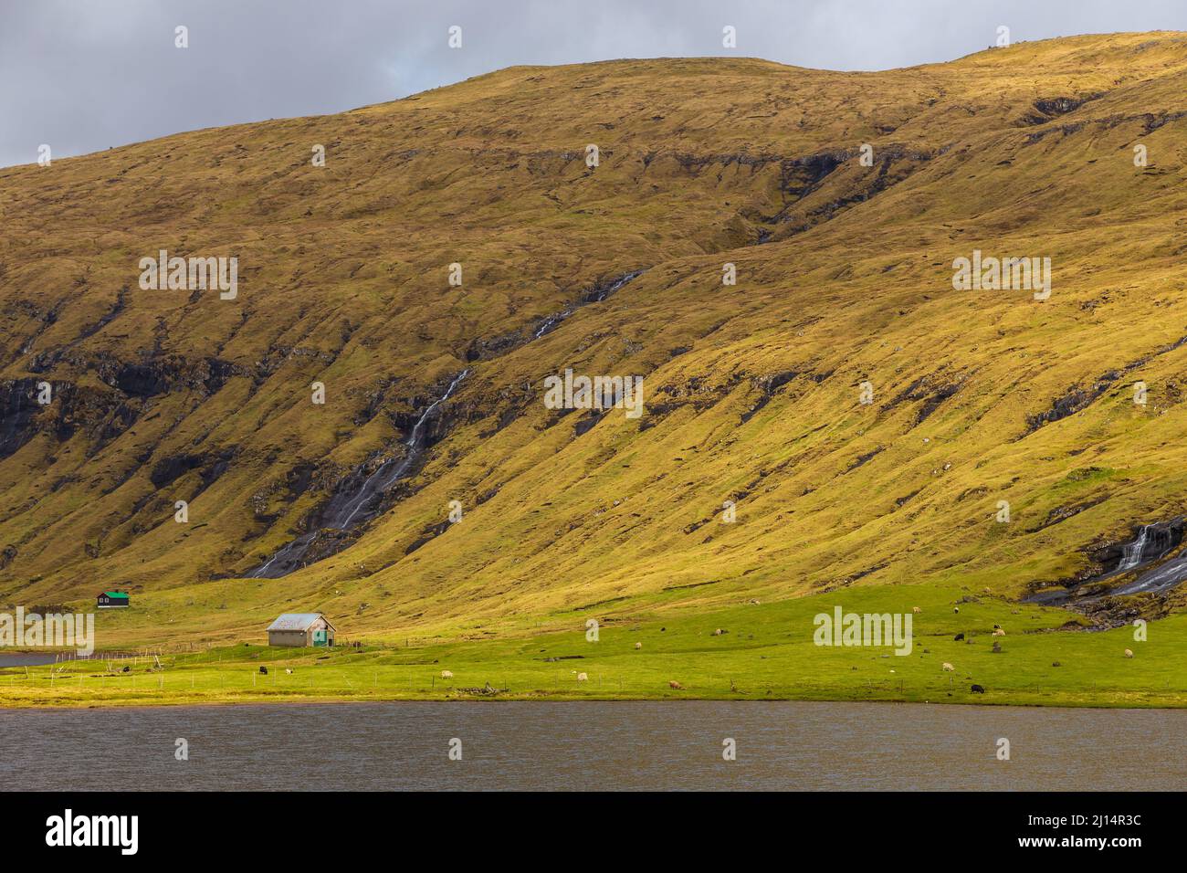 Mountain landscape on Faroe Islands, a volcanic archipelago in the ...
