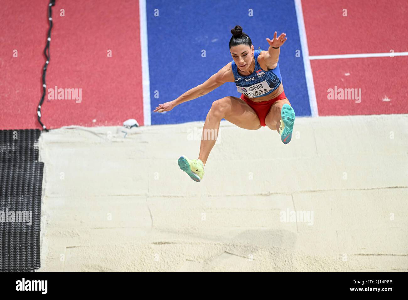 Ivana Vuleta Spanovic jumping at the Belgrade 2022 Indoor World ...