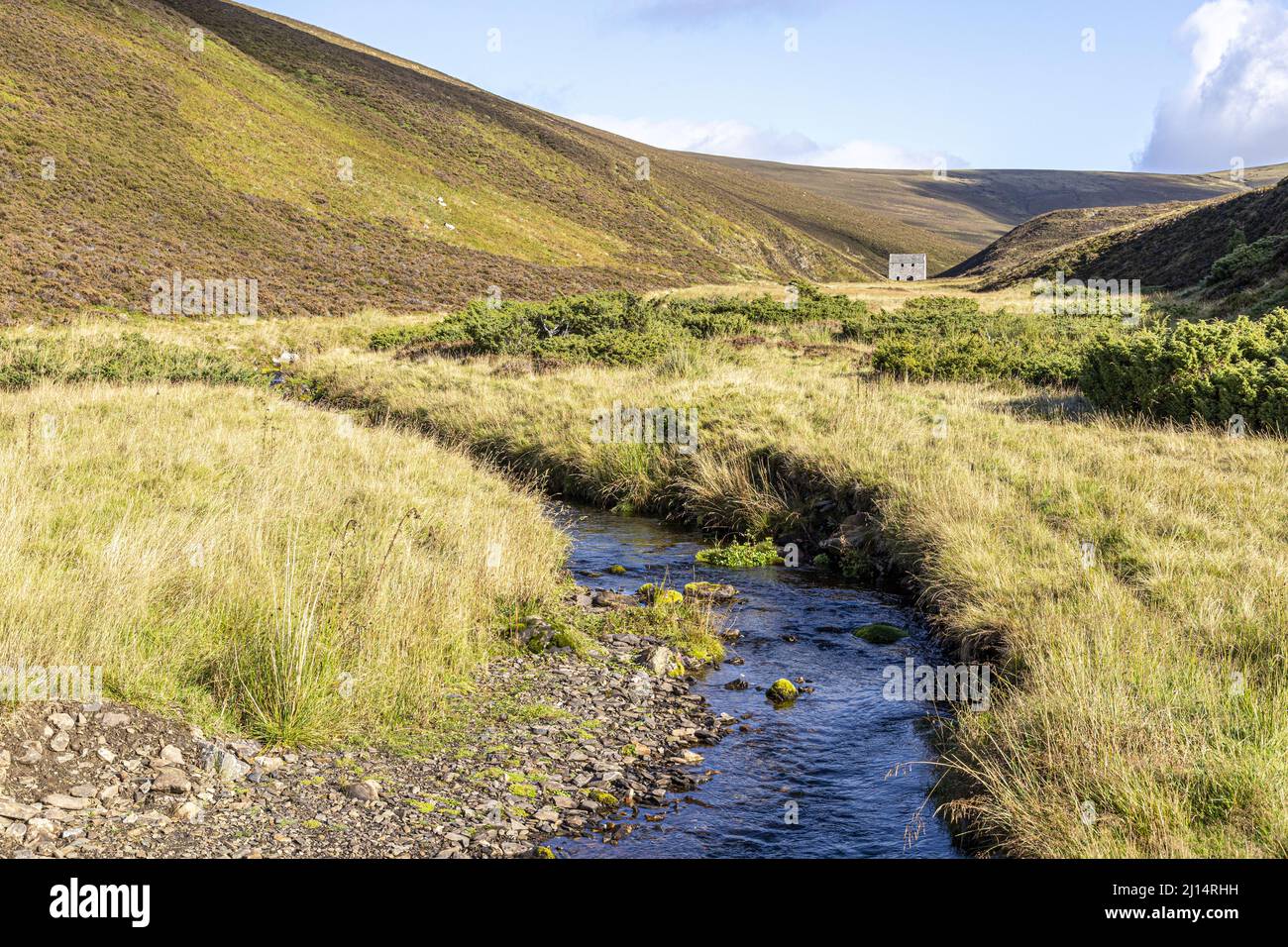 Looking towards the old Lecht Mine in the valley of Conglass Water at ...
