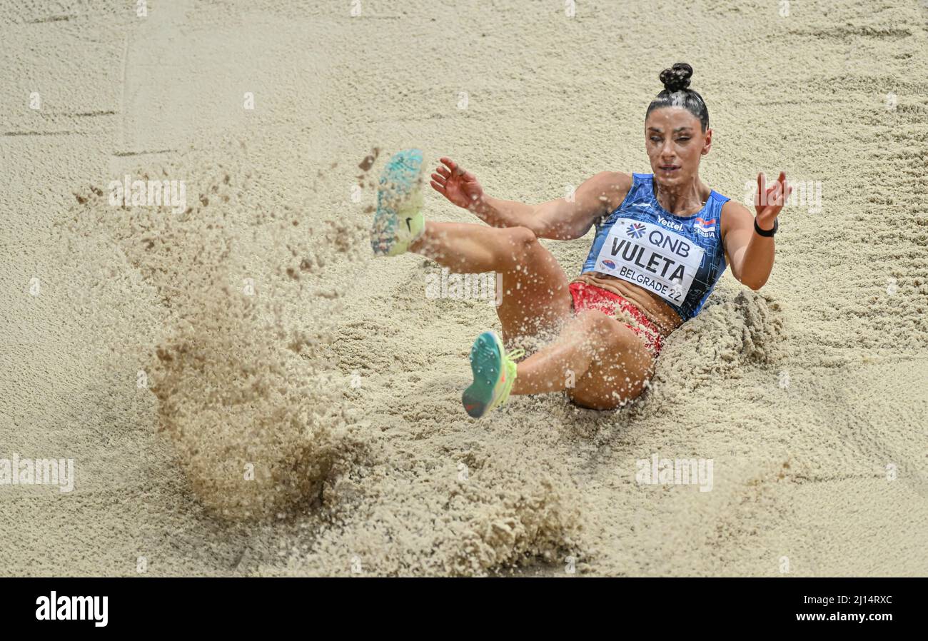 Ivana Vuleta Spanovic jumping at the Belgrade 2022 Indoor World ...