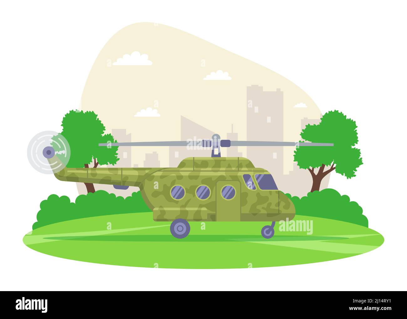 military helicopter landing on the ground. aircraft landing. camouflage ...