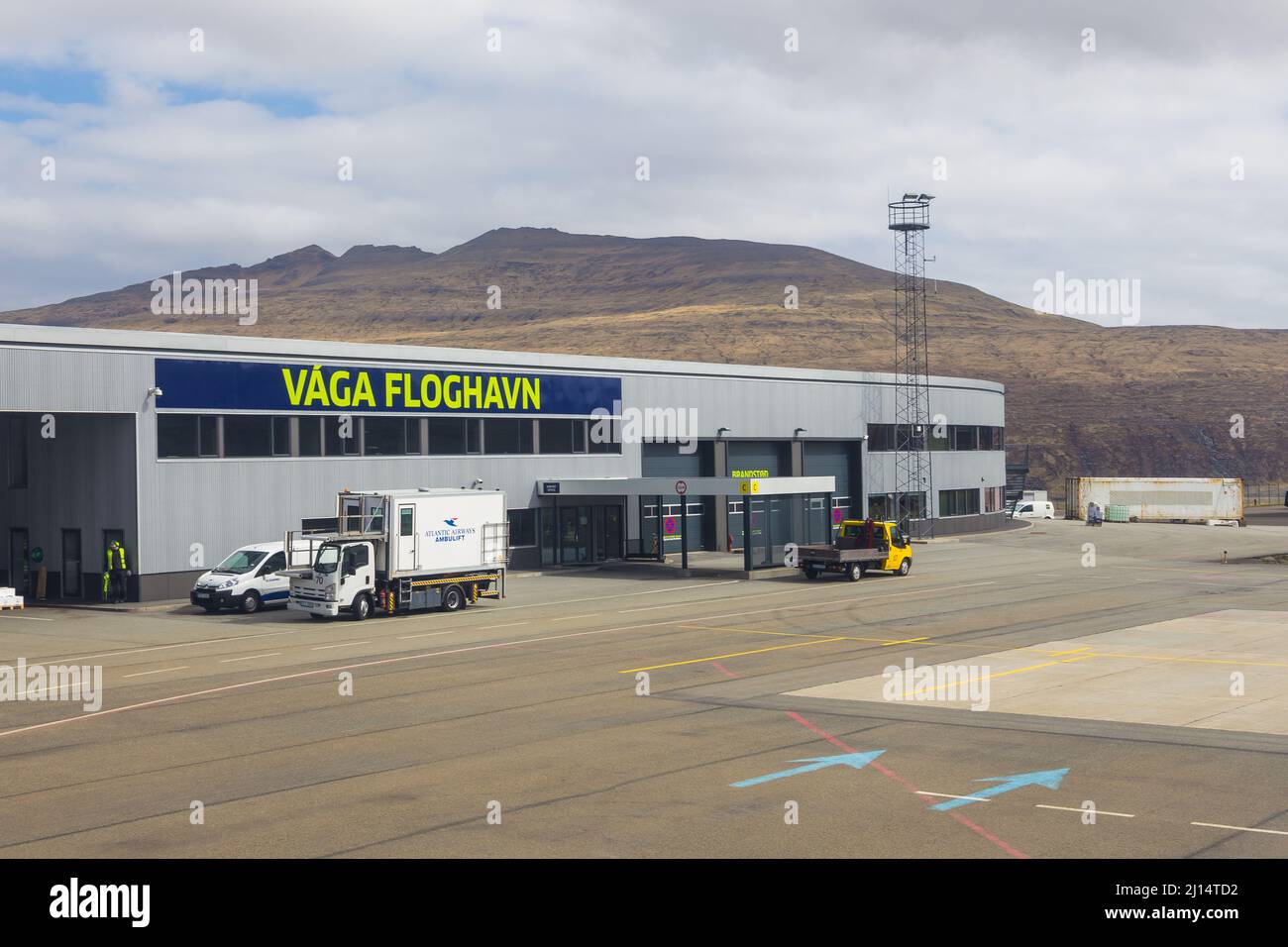 Sorvagur, Faroe Islands - 07 May 2018: View of the Vagar airport apron ...