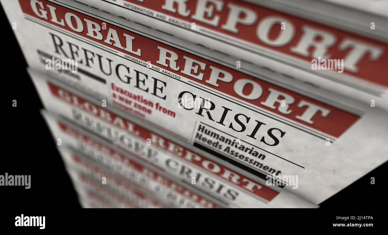 Refugee crisis newspaper print. Vintage press abstract concept. Retro ...