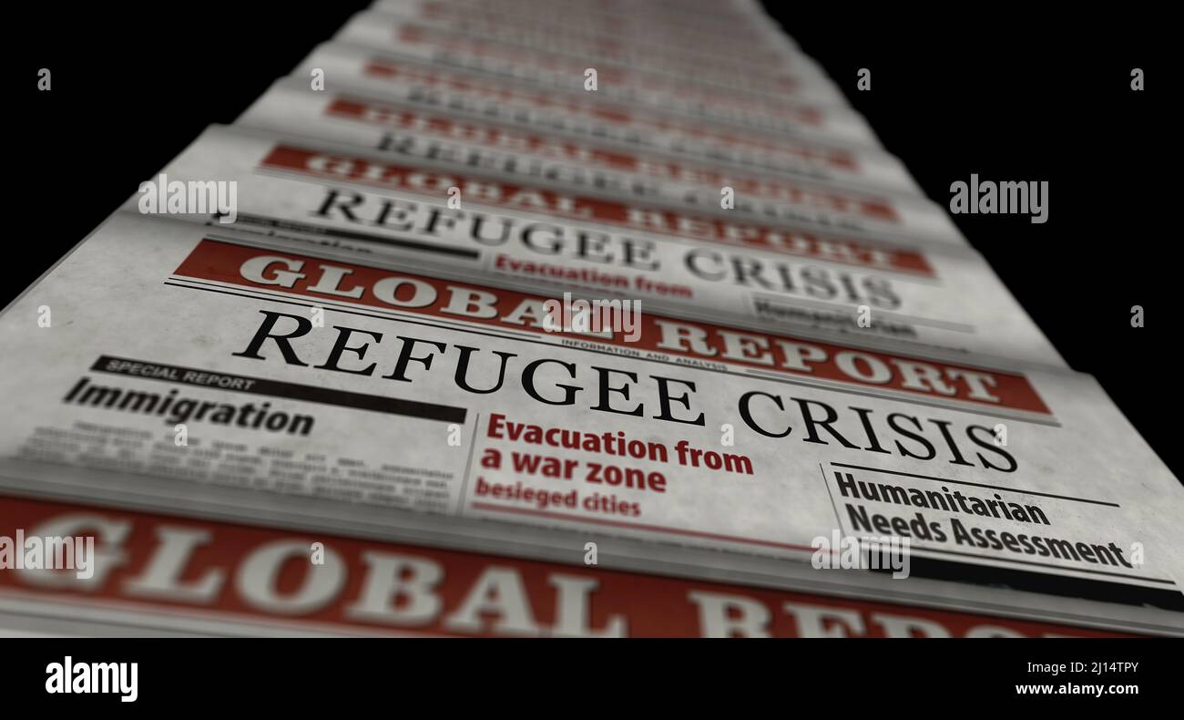 Refugee crisis newspaper print. Vintage press abstract concept. Retro ...