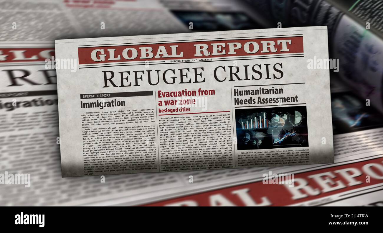 Refugee crisis newspaper print. Vintage press abstract concept. Retro ...