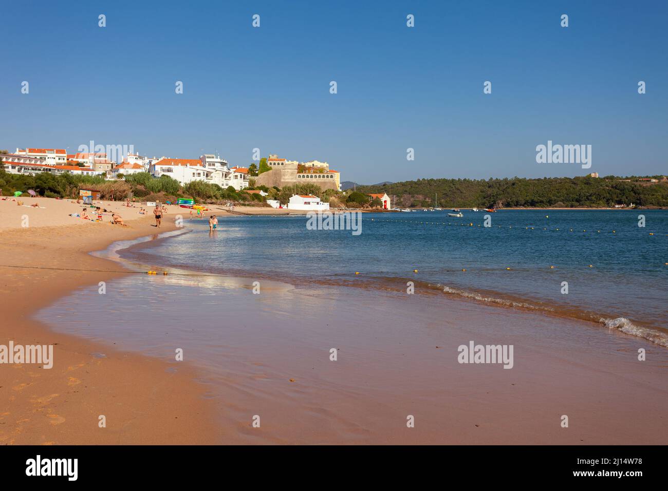 Praia da Franquia beach, and the Forte de São Clemente, in the coastal ...