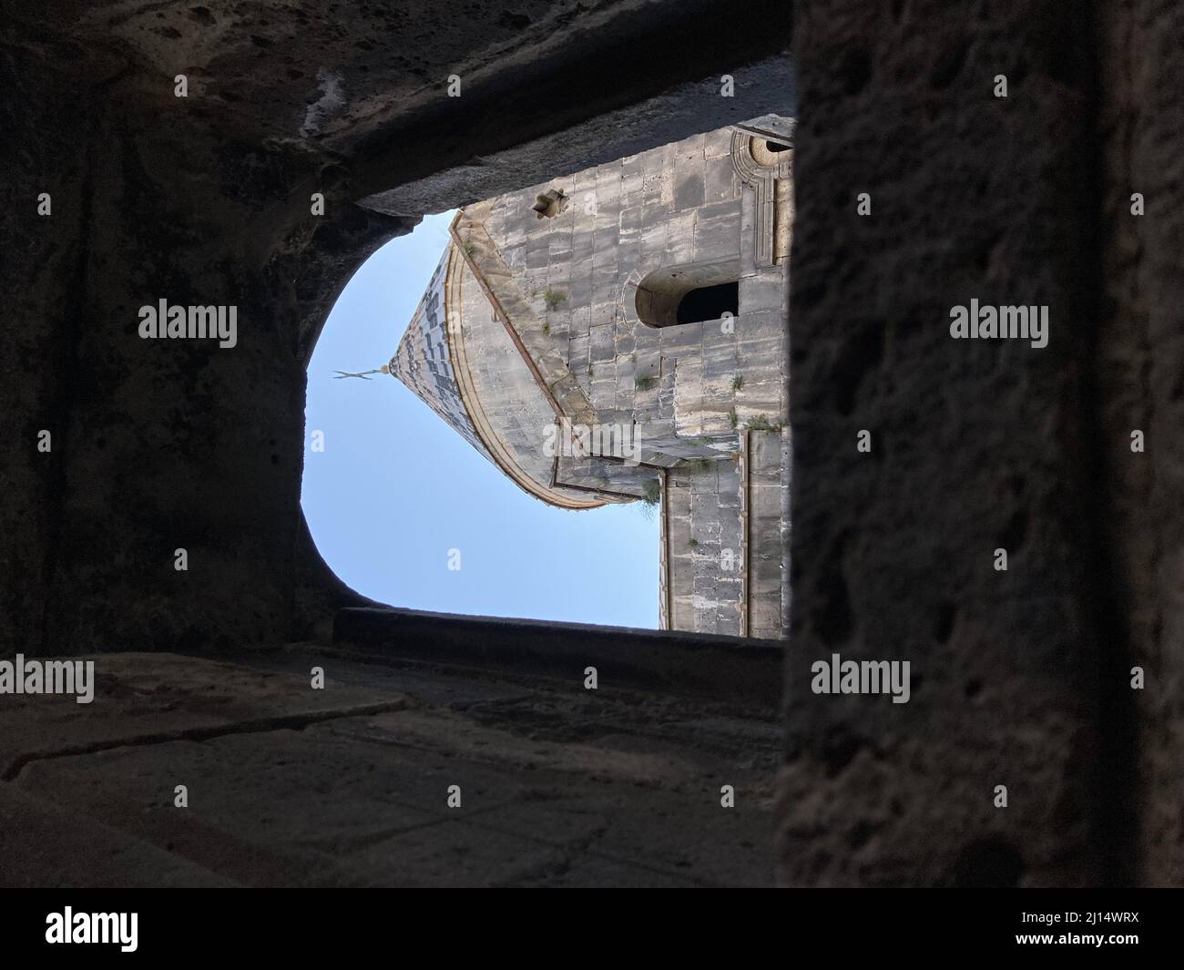 Beautiful low angle shot of the dome taken from a window of the Tatev ...