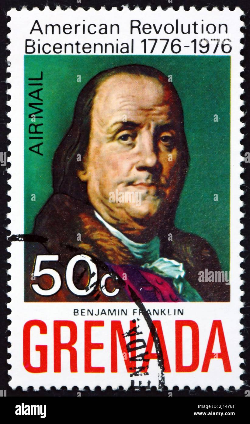 GRENADA - CIRCA 1975: a stamp printed in Grenada shows Benjamin ...