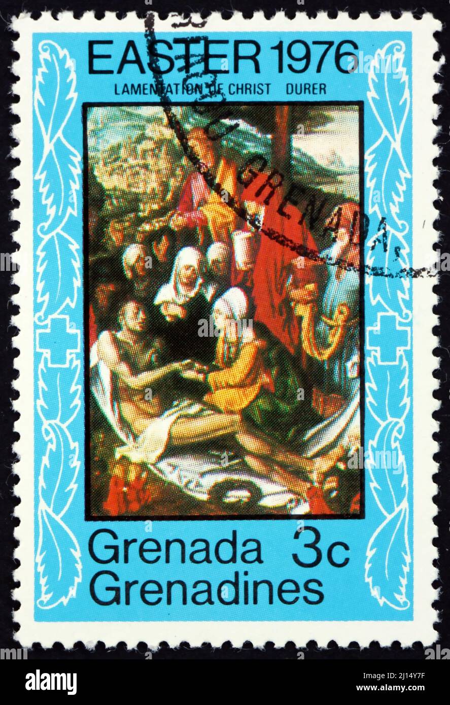 GRENADA AND GRENADINES - CIRCA 1976: a stamp printed in Grenada shows Lamentation of Christ ...