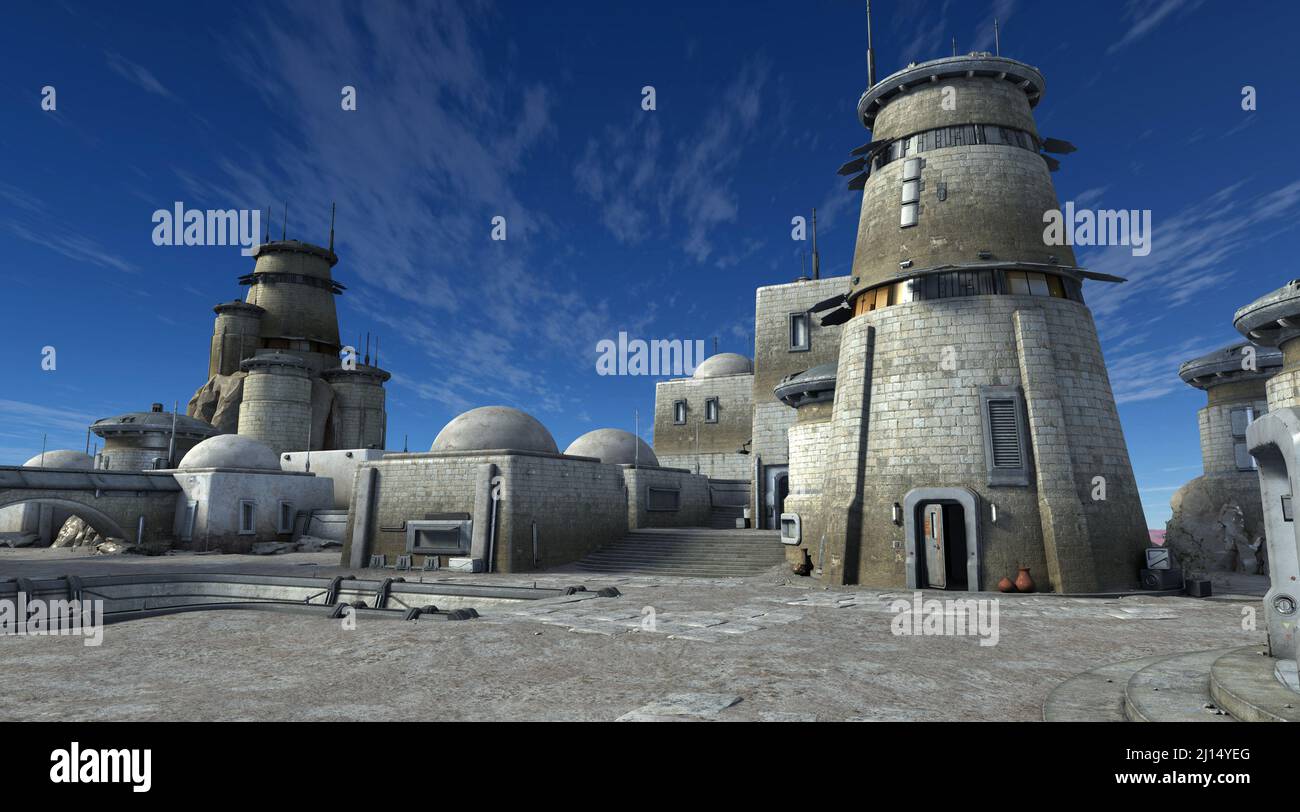 Sci-Fi outpost scenery 3d render Stock Photo - Alamy