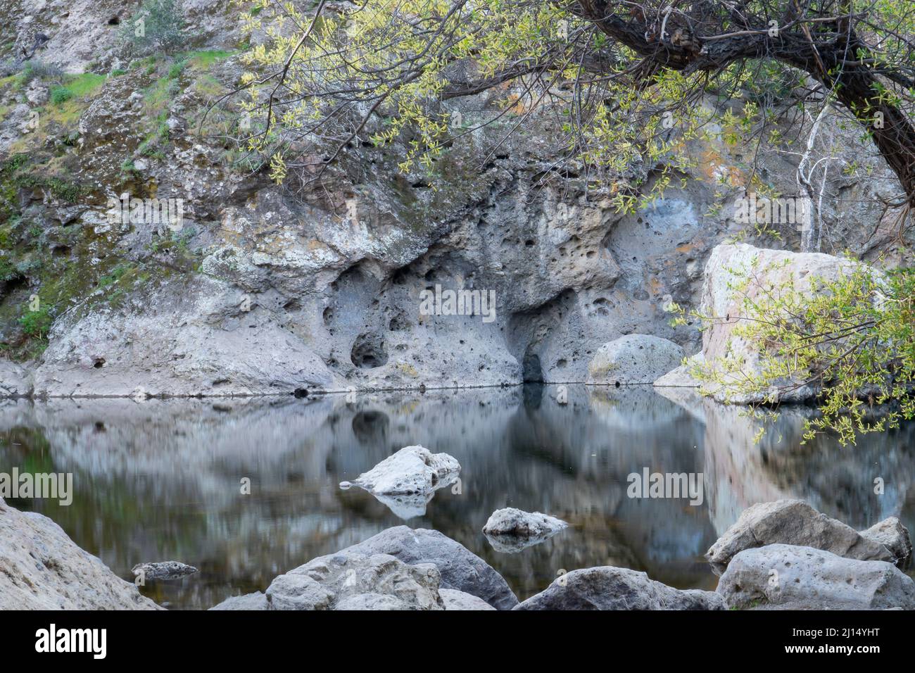 The rock pool at Malibu Creek State Park in Calabasas, California Stock ...