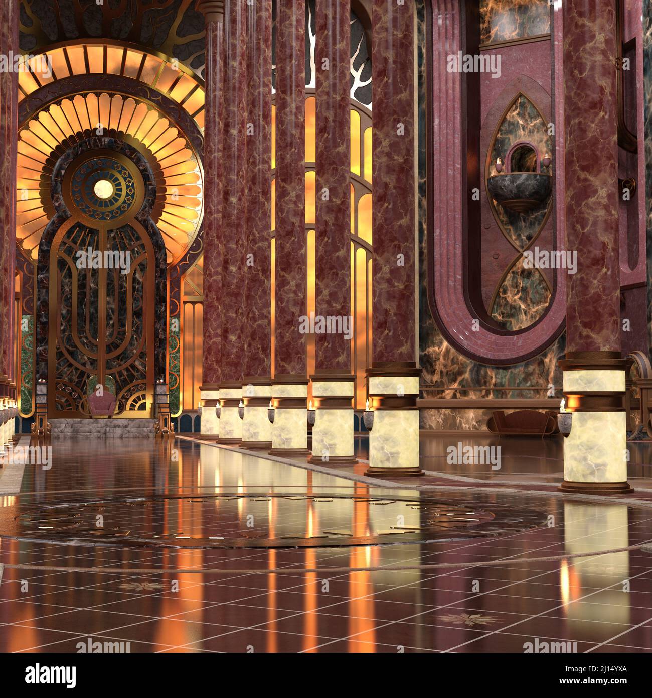 3d render of luxury ornate sunny fantasy magical palace hall Stock ...