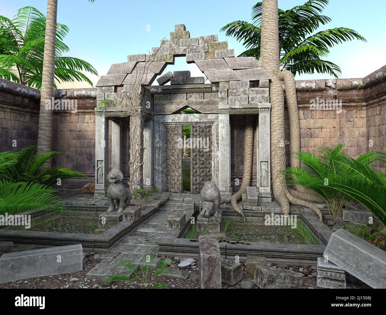 Beautiful view of ancient temple ruins 3d render Stock Photo - Alamy