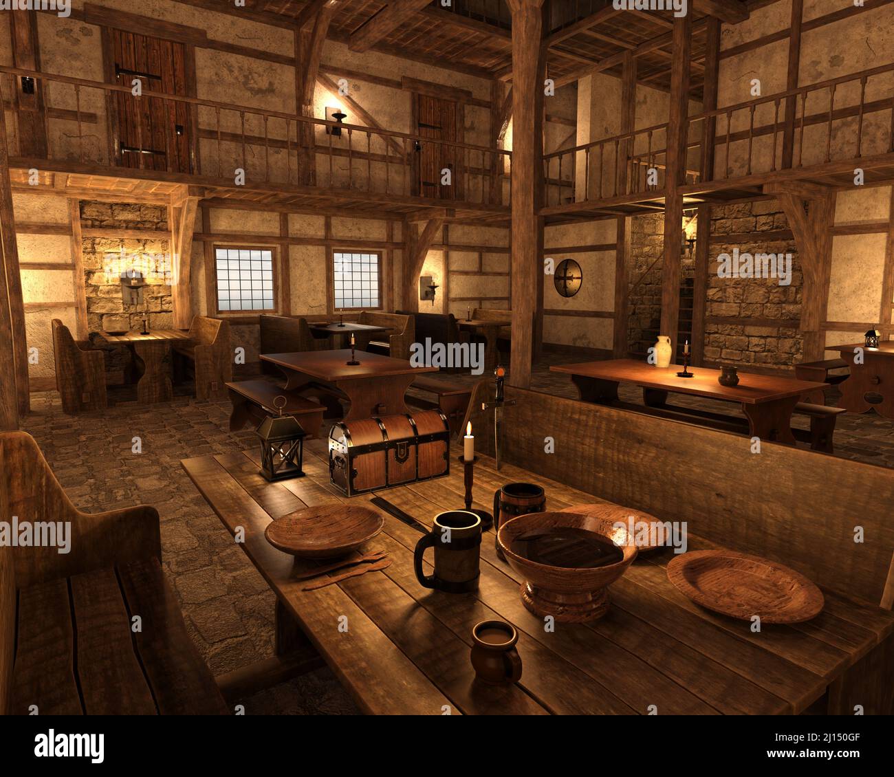 3d render of an ancient spacy medieval tavern Stock Photo - Alamy
