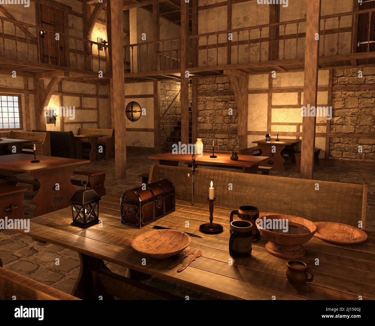 3d render of an ancient spacy medieval tavern Stock Photo - Alamy
