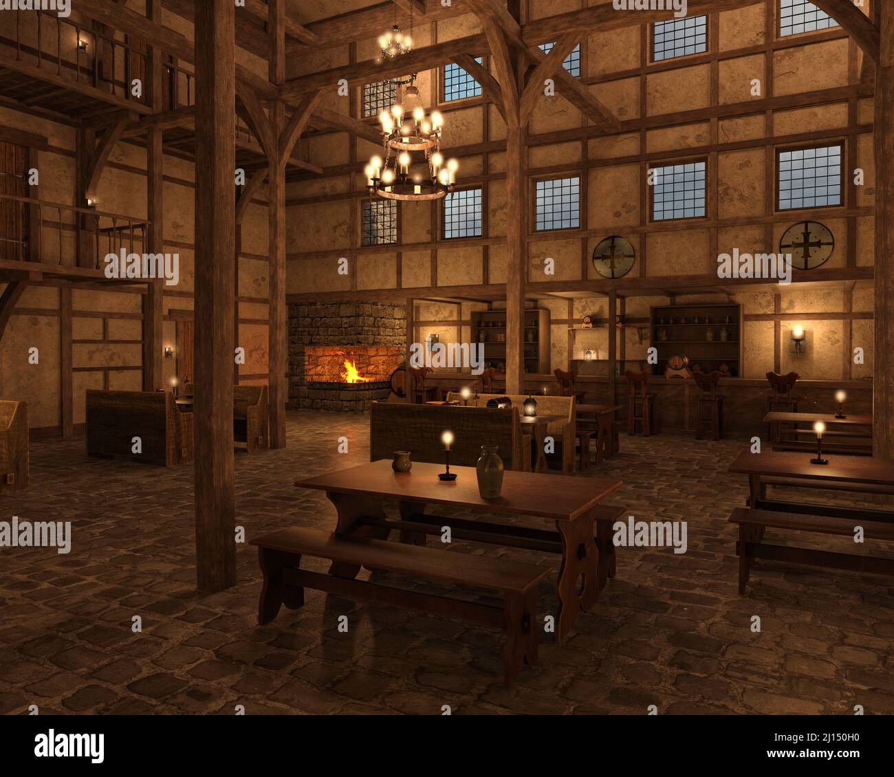 3d render of an ancient spacy medieval tavern Stock Photo - Alamy