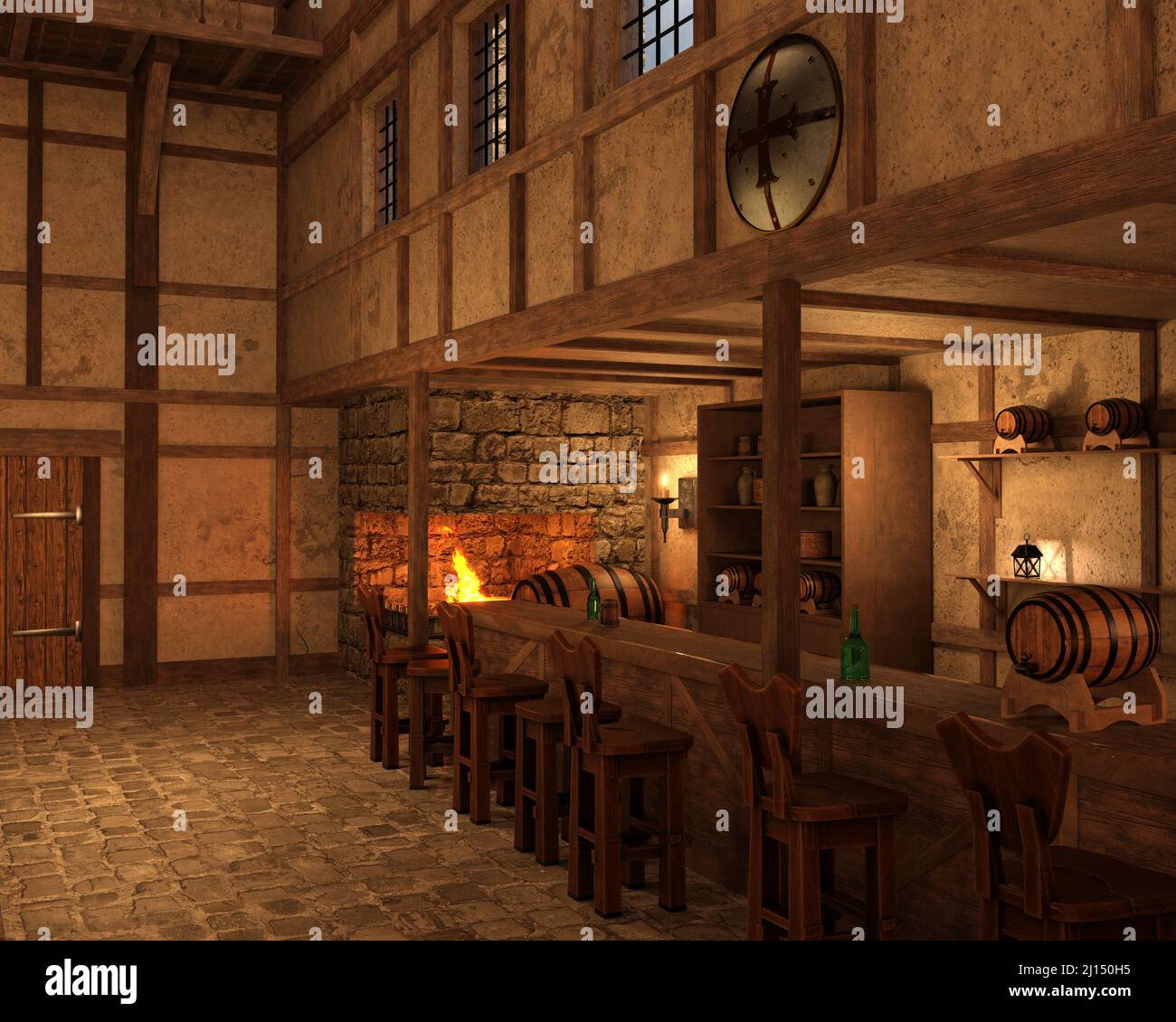 3d render of an ancient spacy medieval tavern Stock Photo - Alamy